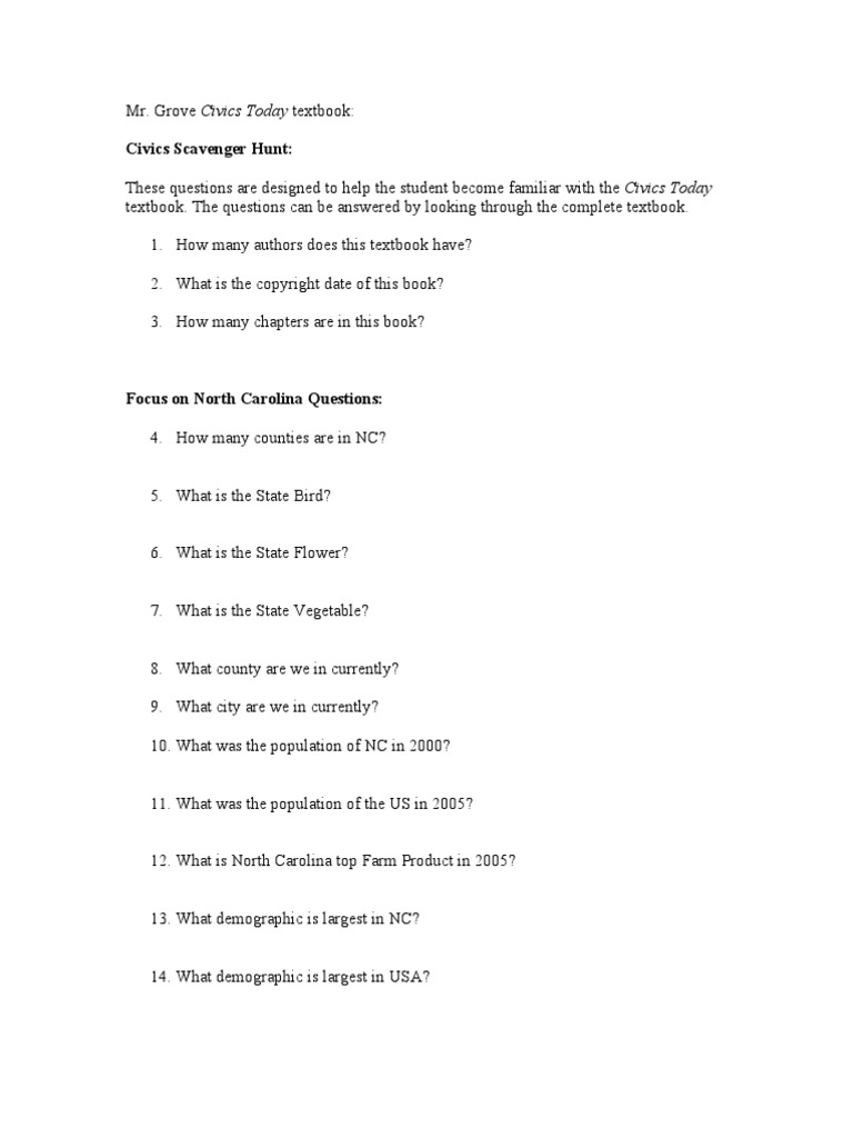Start Civics Scavenger Hunt | PDF