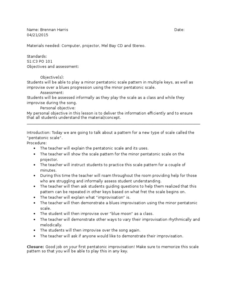 Pentatonic Lesson Plan 4-22 | PDF | Language Arts & Discipline