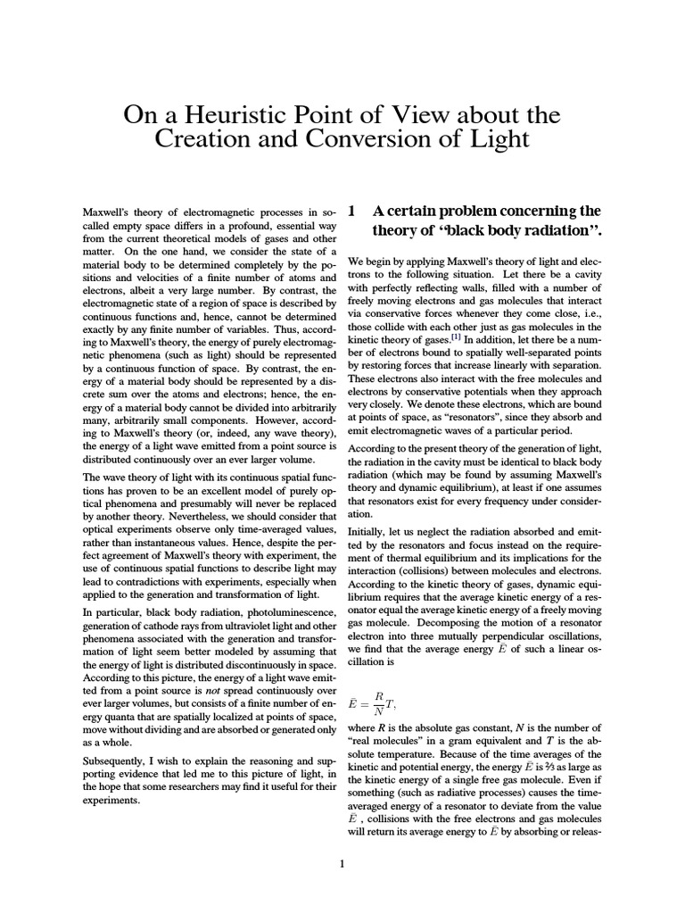 On A Heuristic Point of View About The Creation and Conversion of Light ...
