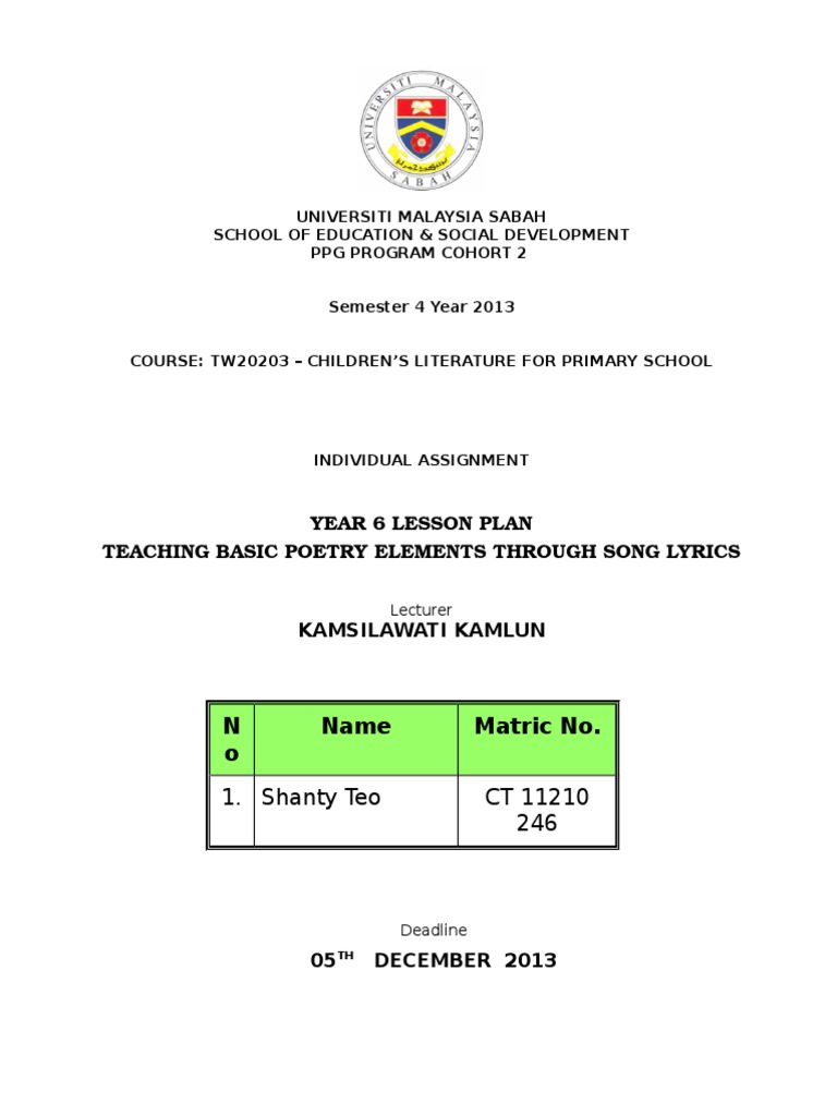 Y6 Literature Lesson Plan | PDF | Poetry | Lesson Plan