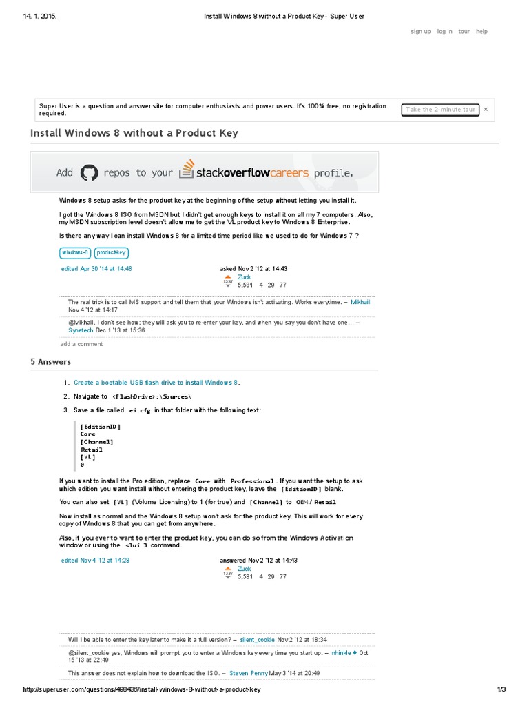 Install Windows 8.1 Without Product Key | PDF | Windows 8 | Windows 7