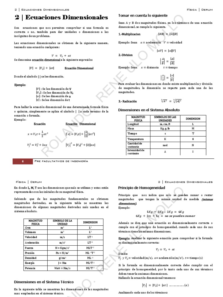 2 ecuaciones dimensionales | Ecuaciones | Dimensión