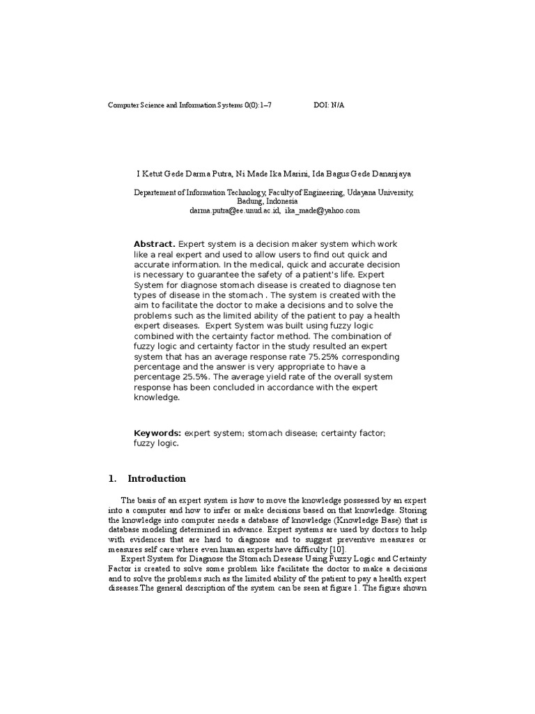 Expert System For Diagnose Stomach Disease Using Fuzzy Logic and Certainty Factor Method | PDF ...
