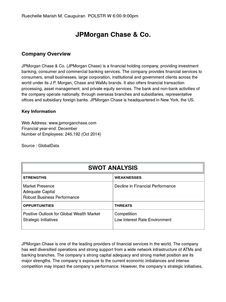 Jpmorgan Chase & Co.: Company Overview | PDF | Jp Morgan Chase | Banks