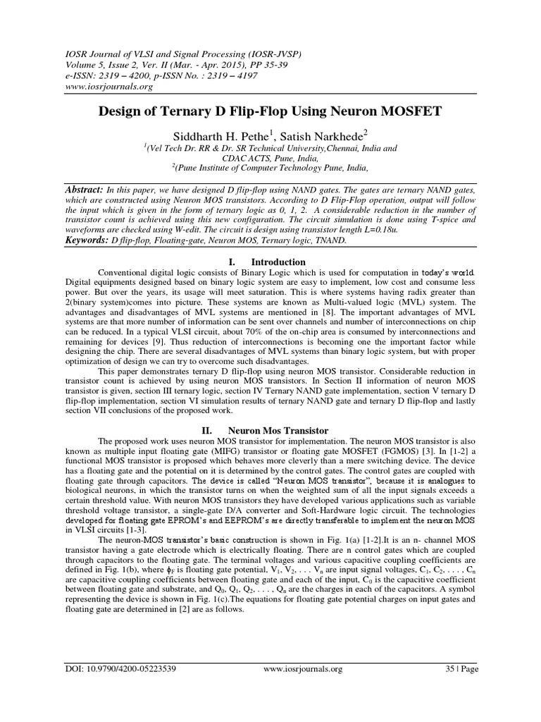 Design of Ternary D Flip-Flop Using Neuron MOSFET | PDF | Mosfet ...