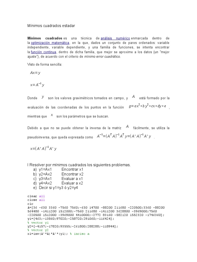 Mínimos Cuadrados y Pseudoinversa | PDF | Análisis | Conceptos matemáticos