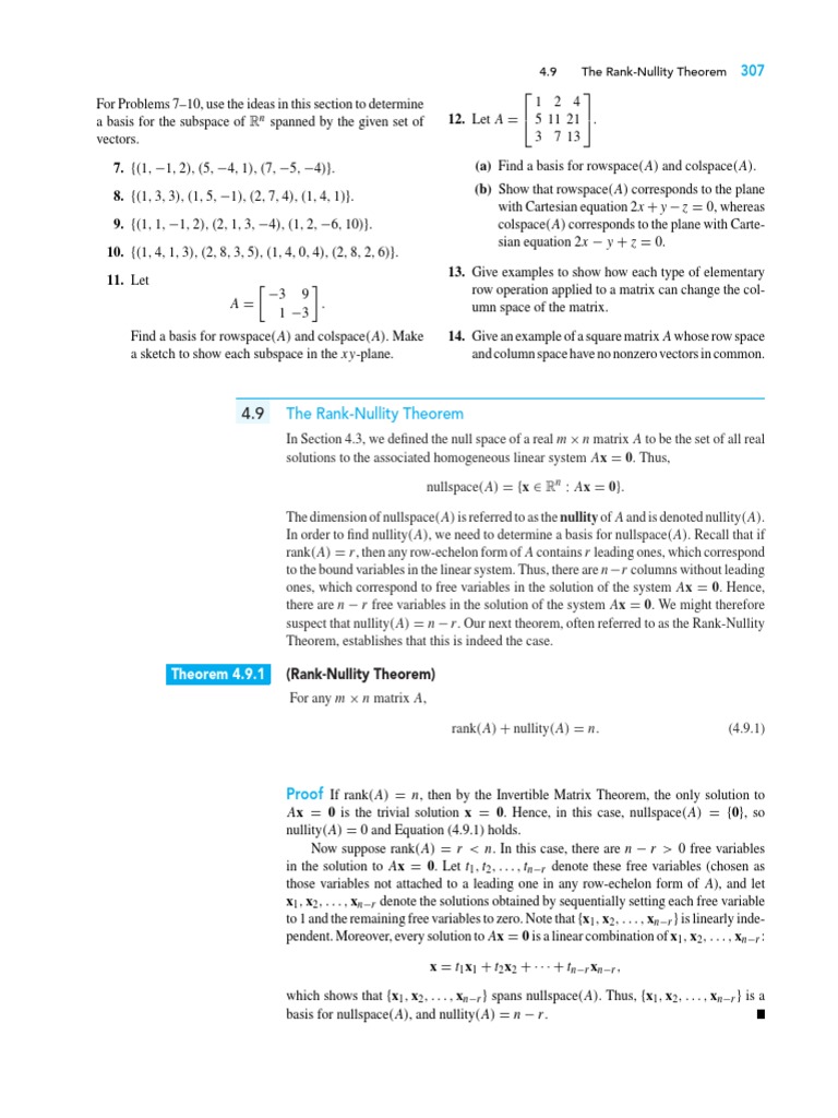 The Rank-Nullity Theorem | PDF | System Of Linear Equations | Matrix (Mathematics)