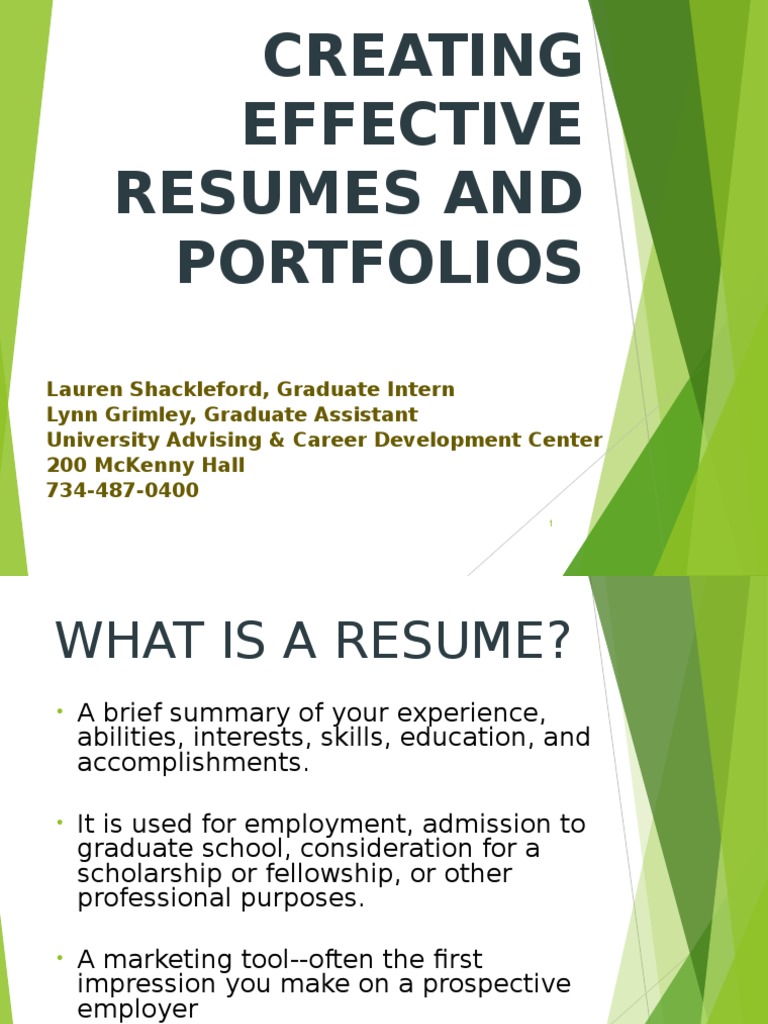 Creating Effective Resumes and Portfolios | PDF | Résumé | Internship