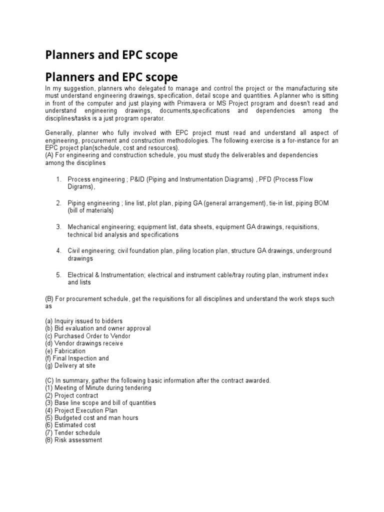 Planners and EPC Scope | PDF | Specification (Technical Standard ...