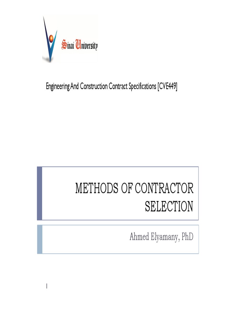 Methods of Contractor Selection: Engineering and Construction Contract ...