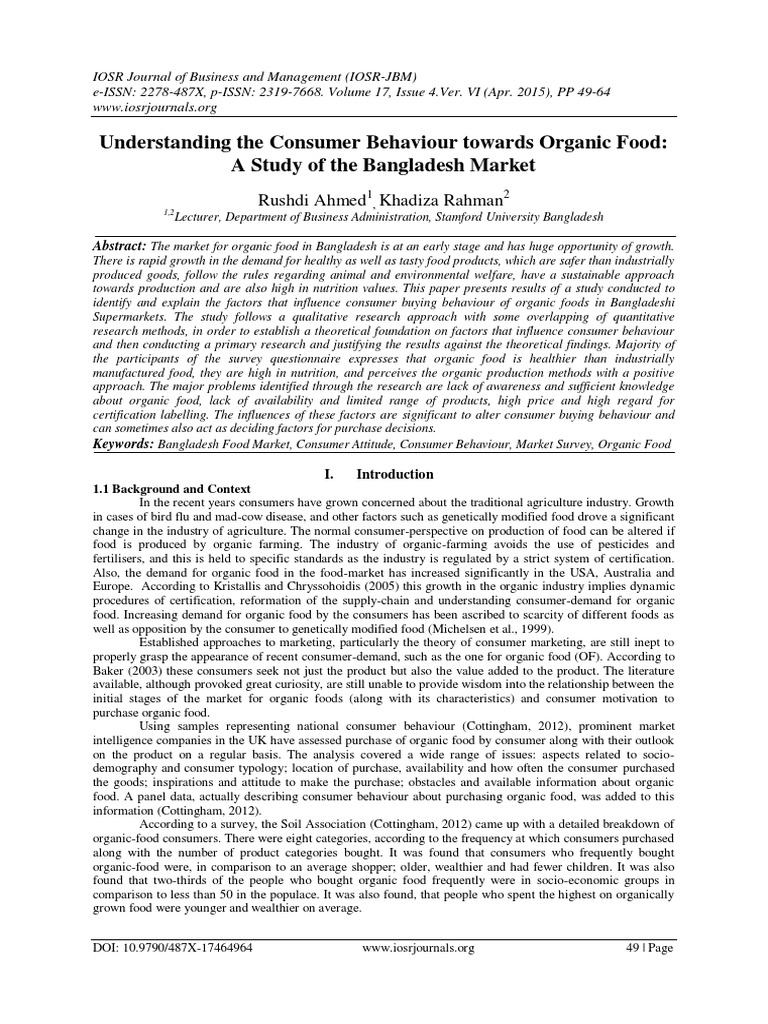 Understanding The Consumer Behaviour Towards Organic Food: A Study of ...