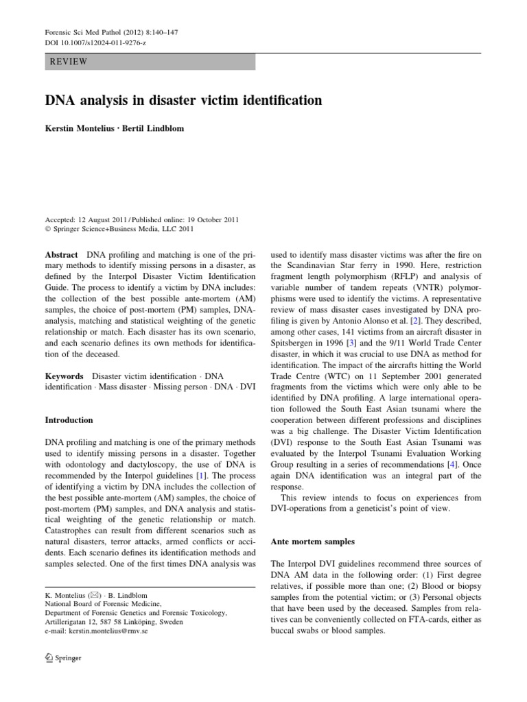 DNA Analysis in Disaster Victim Identification | PDF | Single ...