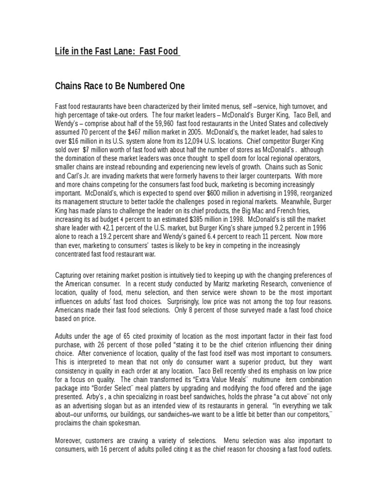 Life in The Fast Lane - Fast Food | PDF | Fast Food Restaurants ...
