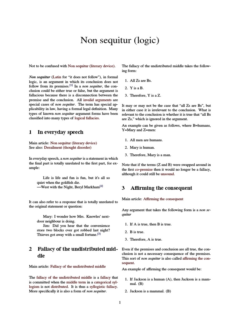 Non Sequitur (Logic) : 1 in Everyday Speech | PDF | Logical Consequence ...