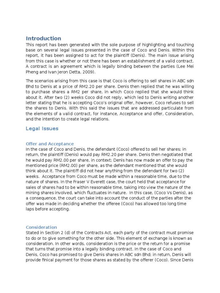 Business Law Assignment | PDF | Consideration | Offer And Acceptance