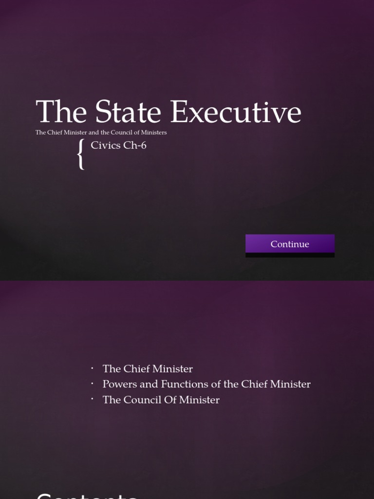The State Executive (The Chief Minister and The Council of Ministers ...