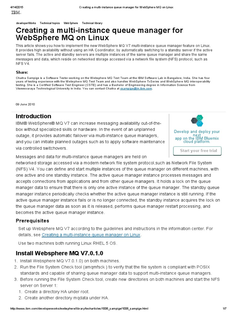 Creating A Multi-Instance Queue Manager For WebSphere MQ On Linux | PDF | Operating System ...