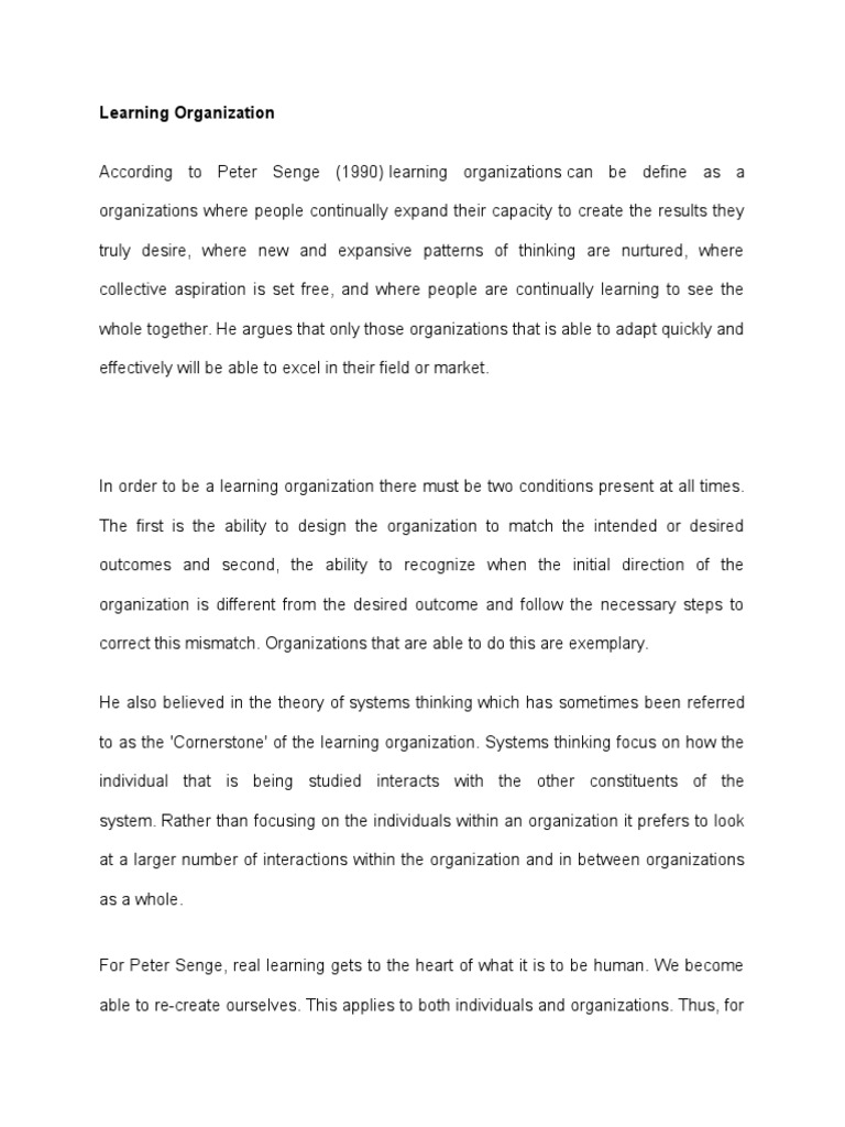 Learning Organization - PETER SENGE | Download Free PDF | Leadership ...