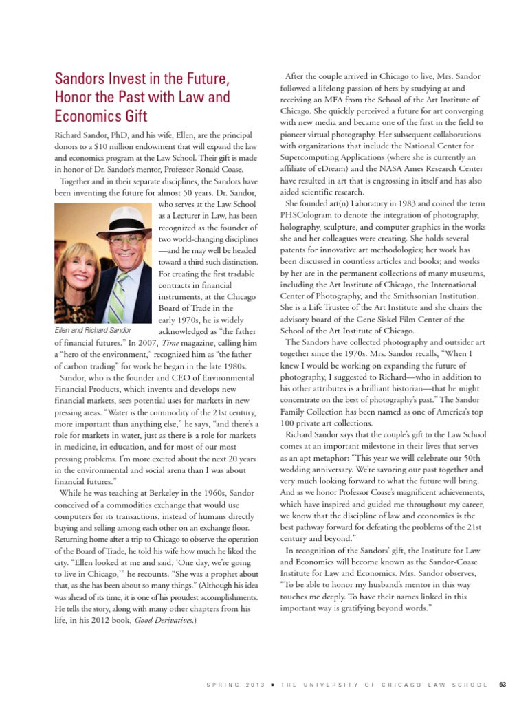 Sandors (Ellen and Richard Sandor) Invest in The Future, Honor The Past ...