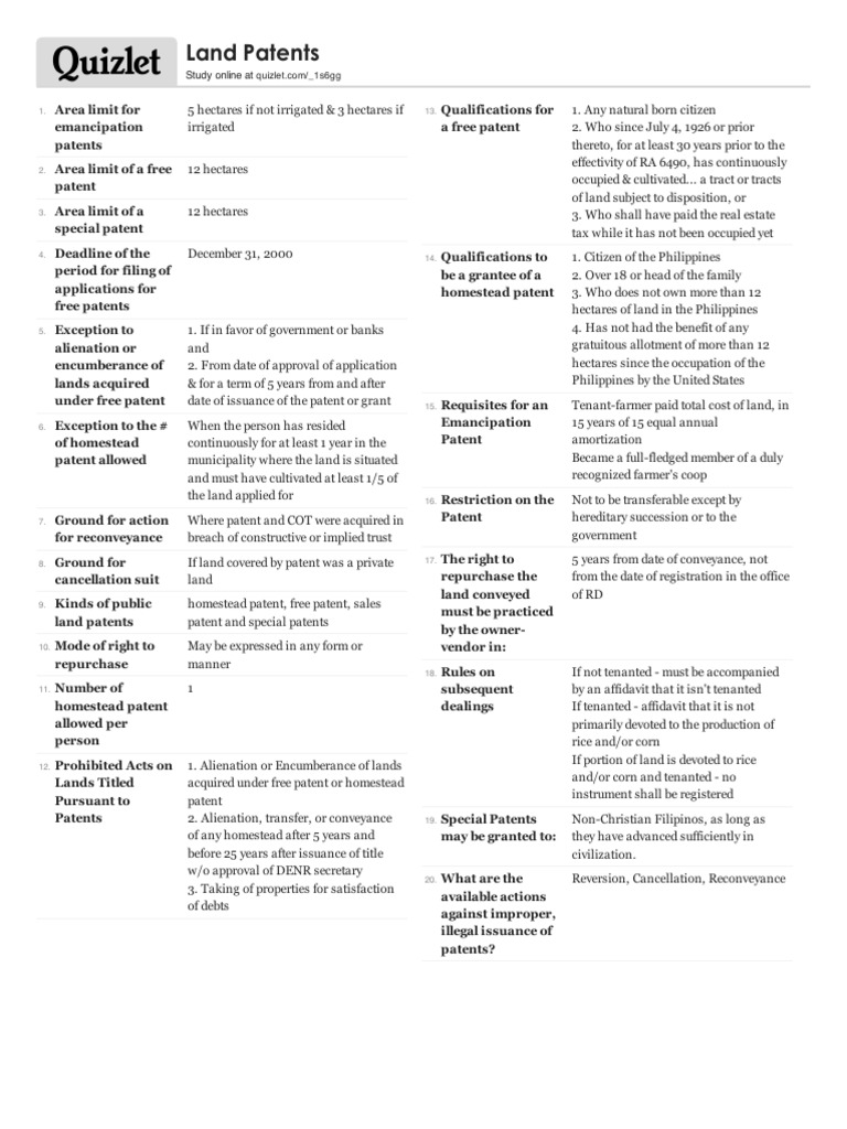 PE Land Patents | PDF | Patent | Property Law