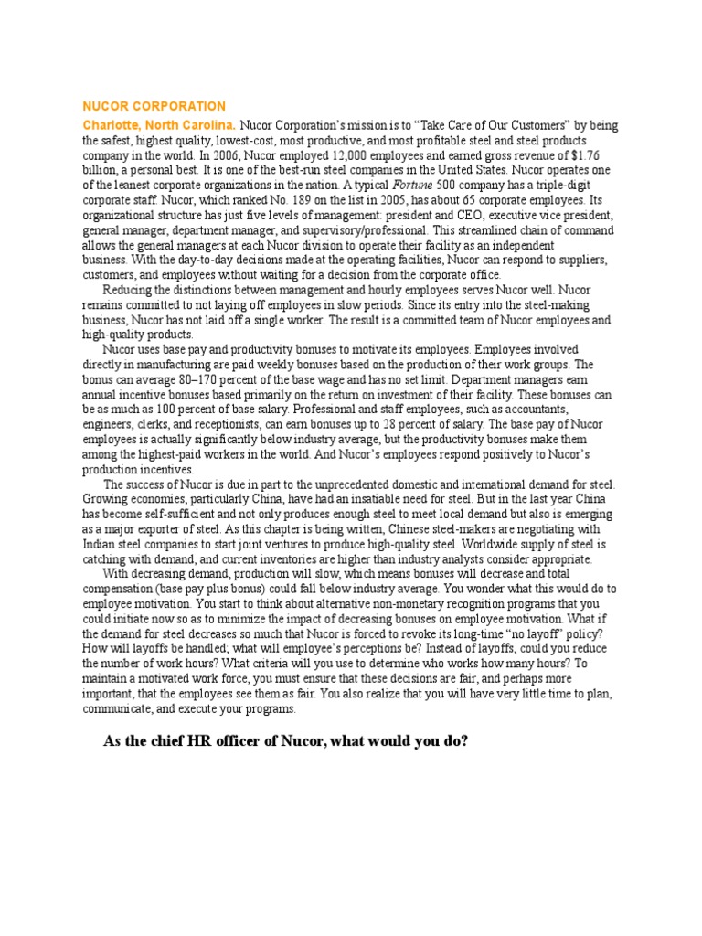 Nucor Corporation - Case Study | Download Free PDF | Layoff | Employment