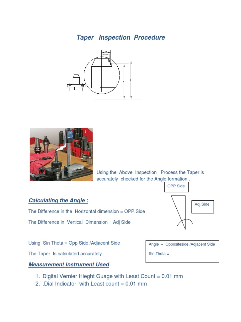 Taper Inspection Procedure: Calculating The Angle | PDF