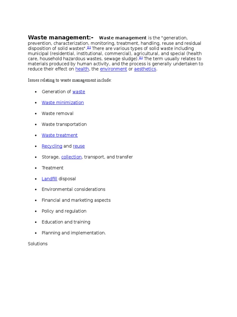 Issues Relating To Waste Management Include | PDF | Waste Management ...