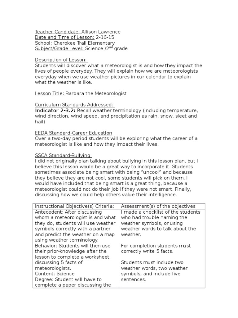 2nd Grade Meteorologist Lesson | PDF | Meteorology | Weather