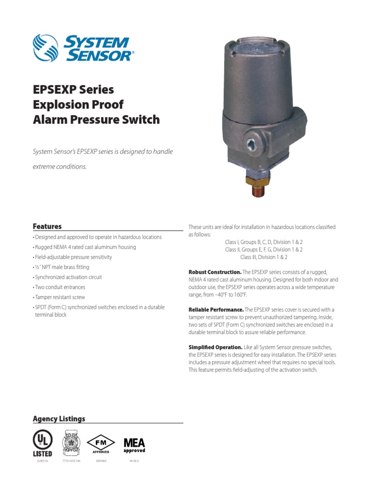 System Sensor EPS10EXP Data Sheet | PDF | Switch | Manufactured Goods