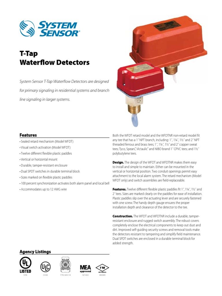System Sensor WFDT Data Sheet | PDF | Pipe (Fluid Conveyance) | Switch