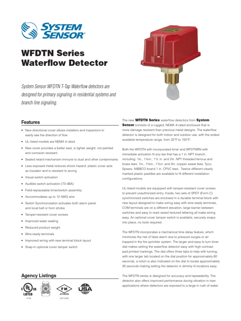 System Sensor WFDTNRN Data Sheet | PDF | Switch | Fire Sprinkler System