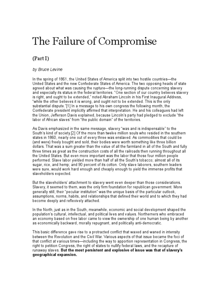 The Failure of Compromise Part I | PDF | Slavery | Confederate States ...