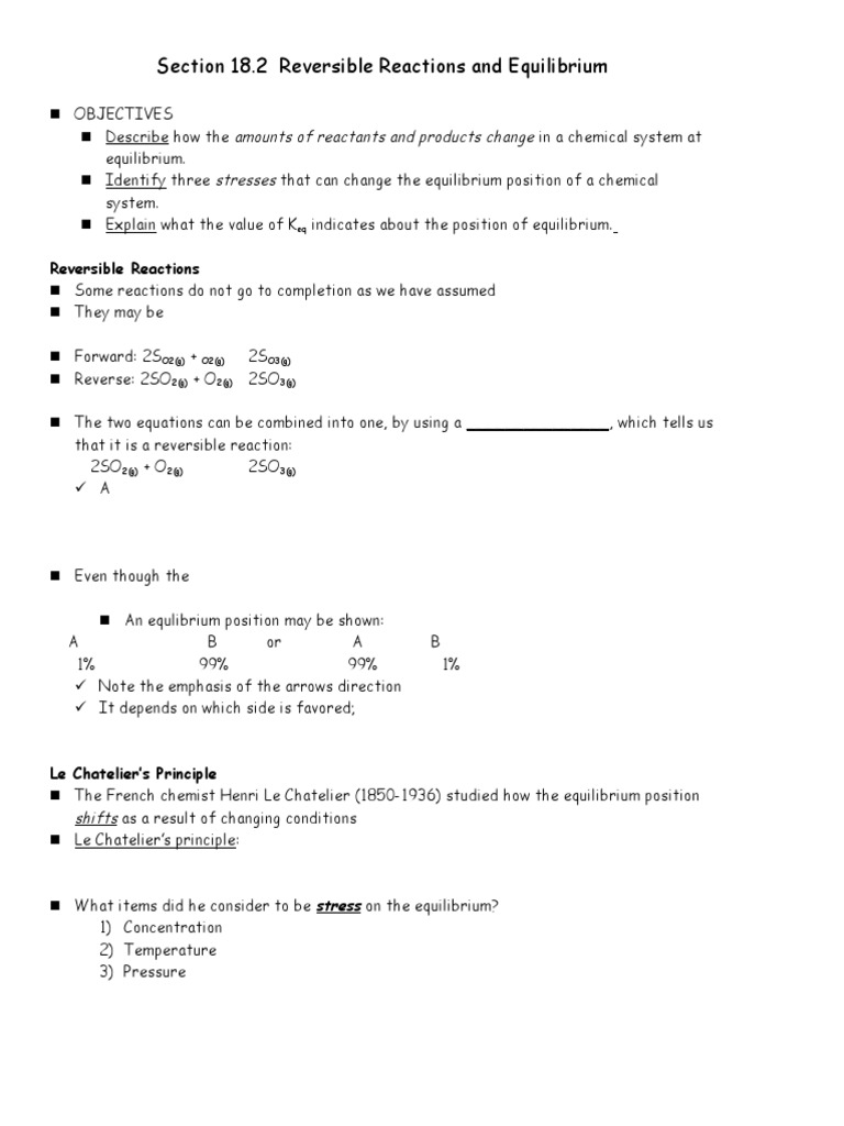 Reversible Reactions and Equilibrium Explained | PDF | Teaching Methods ...