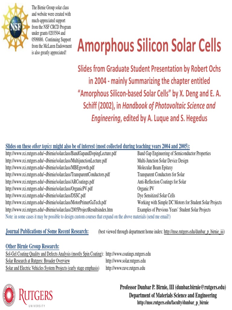 Amorphous Silicon Solar Cells: Engineering, Edited by A. Luque and S ...