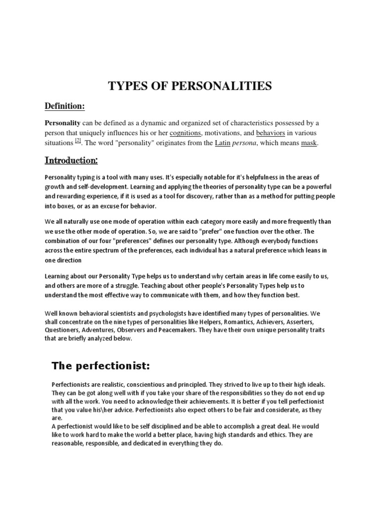 Project On Personality and Its Types | PDF | Psychological Concepts ...
