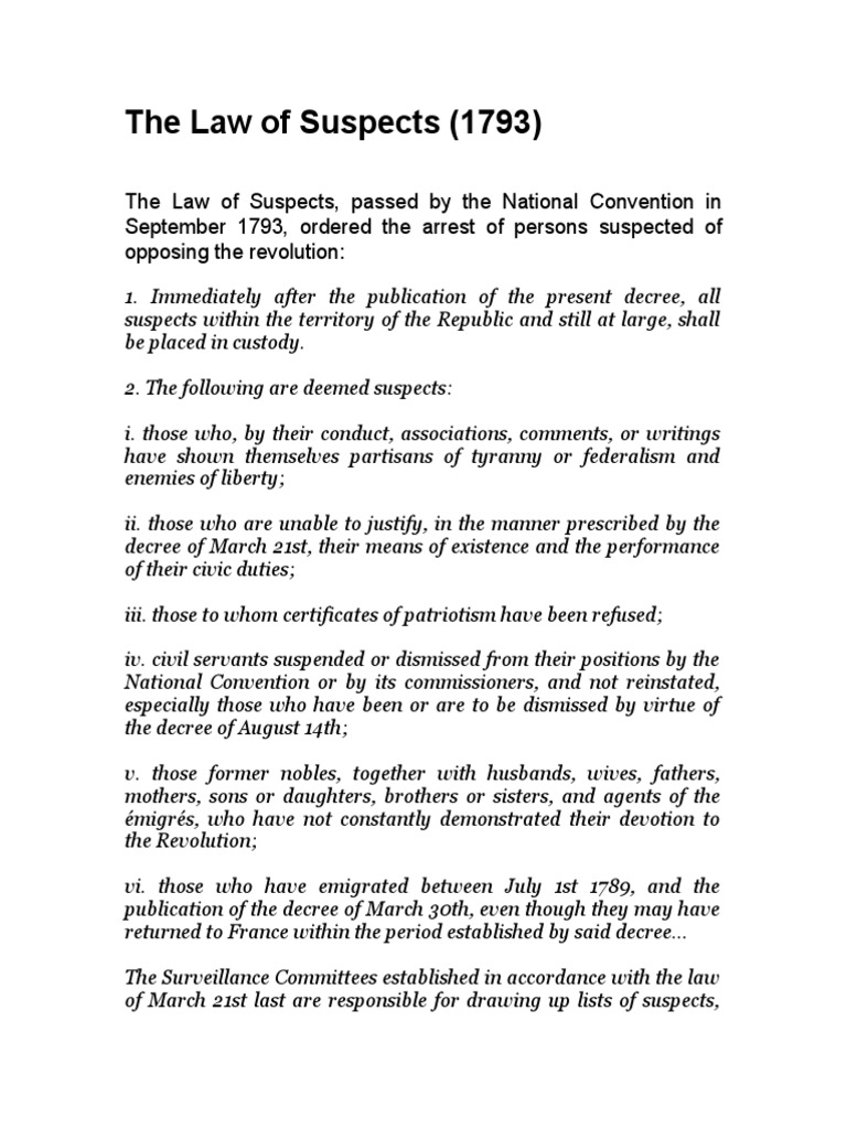 The Law of Suspects (1793) | PDF