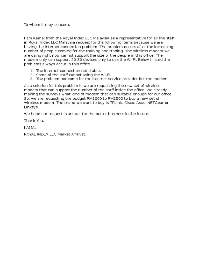 Request for New Wireless Modem | PDF | Wi Fi | Wireless