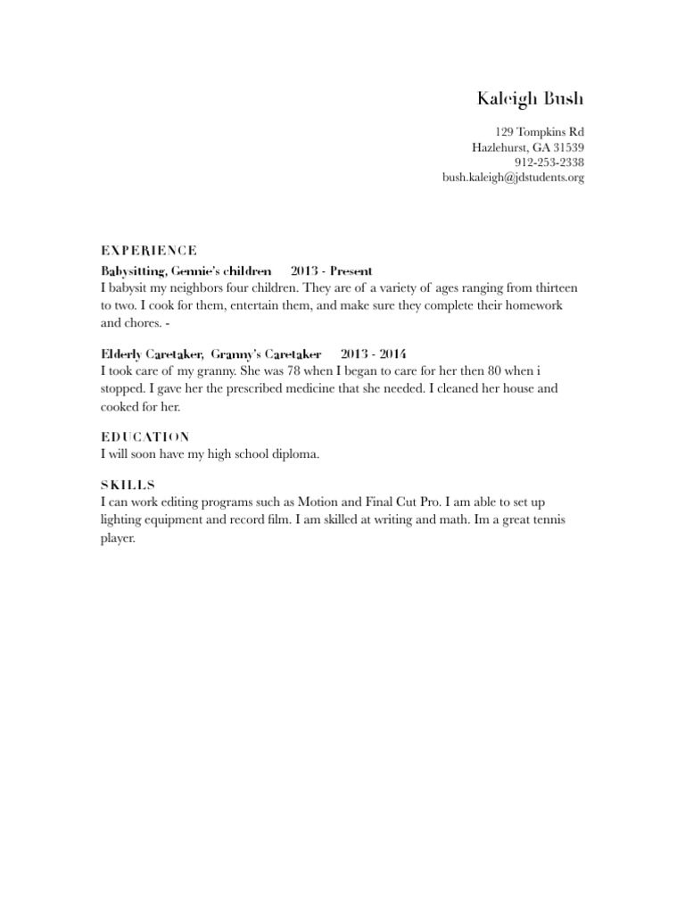 Kaleigh Bush: Experience Babysitting, Gennie's Children - 2013 ...