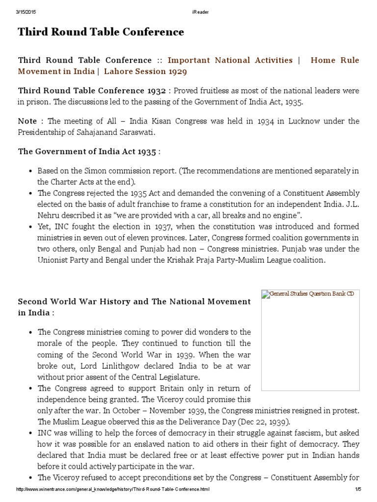 Third Round Table Conference | PDF | All India Muslim League | Indian ...