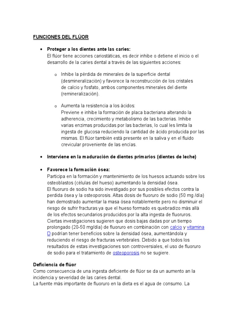 Funciones Del Flúor | PDF | Diente humano | Osteoporosis