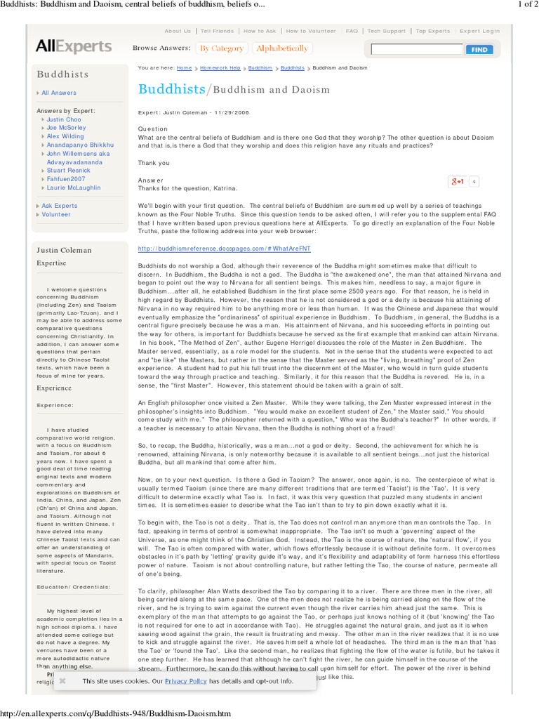 Buddhists Buddhism and Daoism: Browse Answers | PDF | Zen | Tao