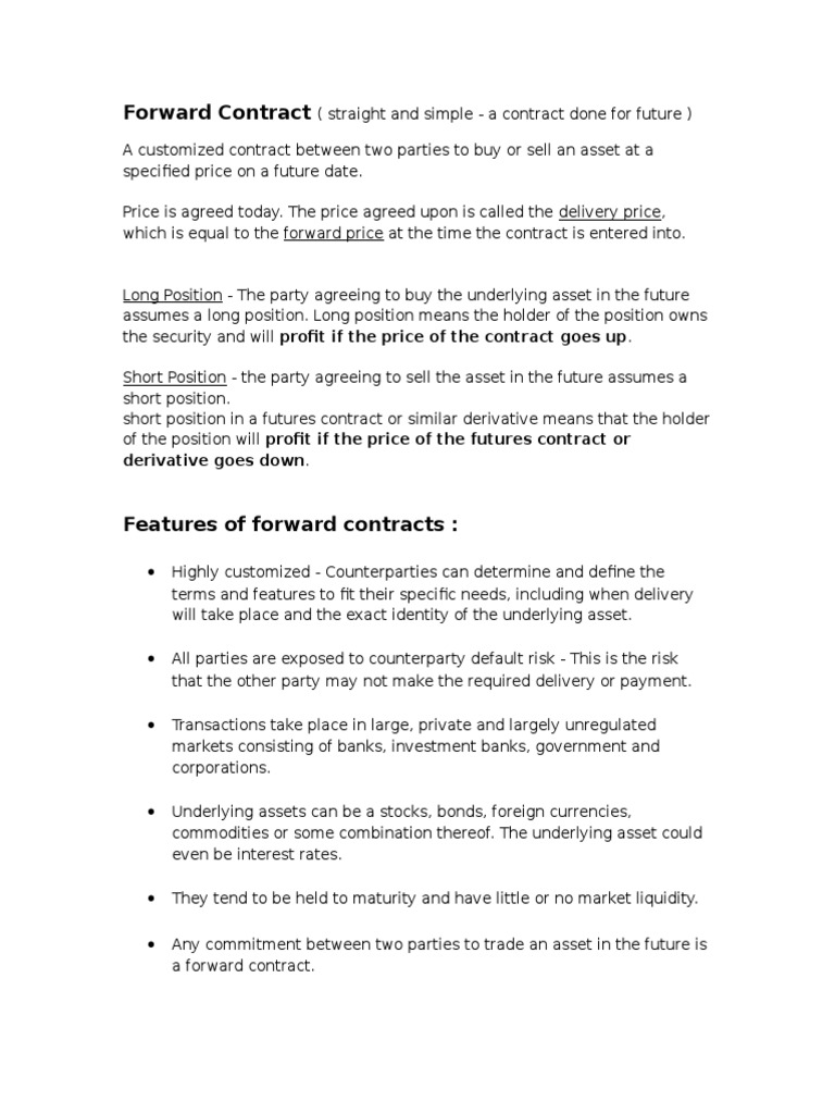 Forward Contract: Derivative Goes Down | PDF | Futures Contract ...