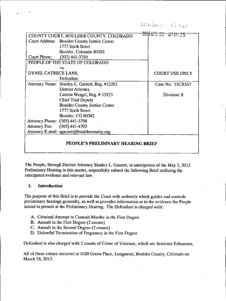 People V Dynel Lane Preliminary Hearing Brief | PDF