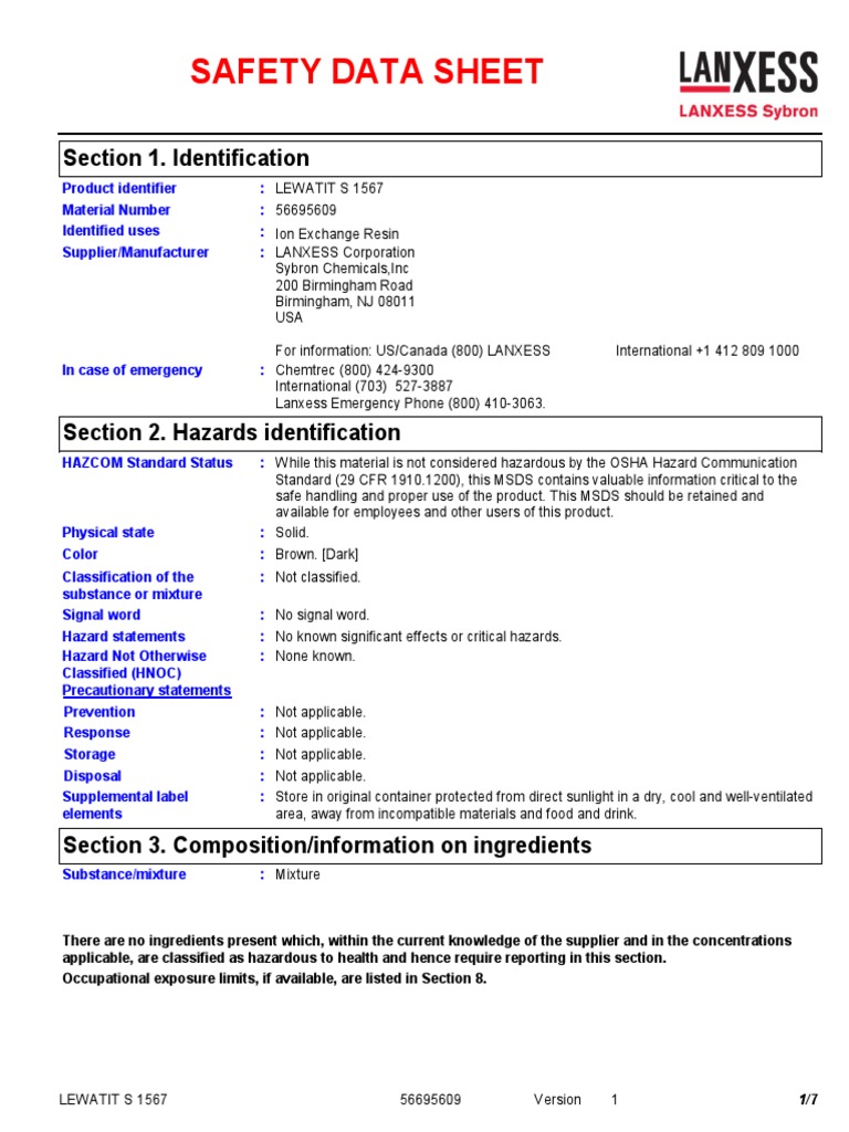 Safety Data Sheet: Section 1. Identification | PDF | Toxicity ...