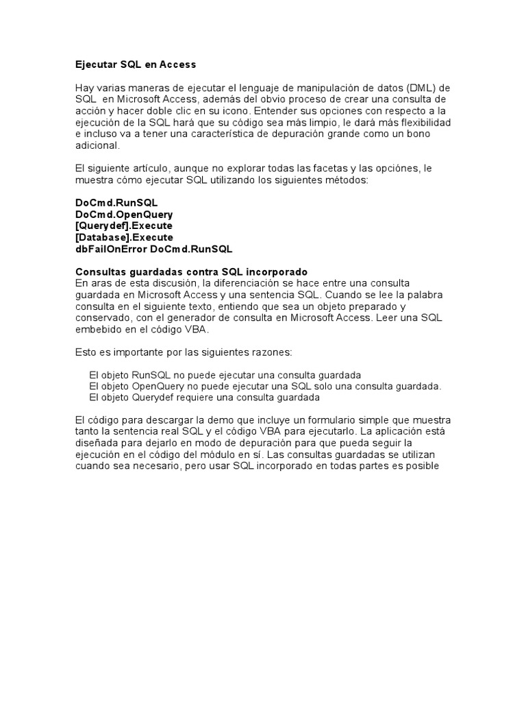 Ejecutar SQL en Access | PDF | SQL | Tabla (base de datos)