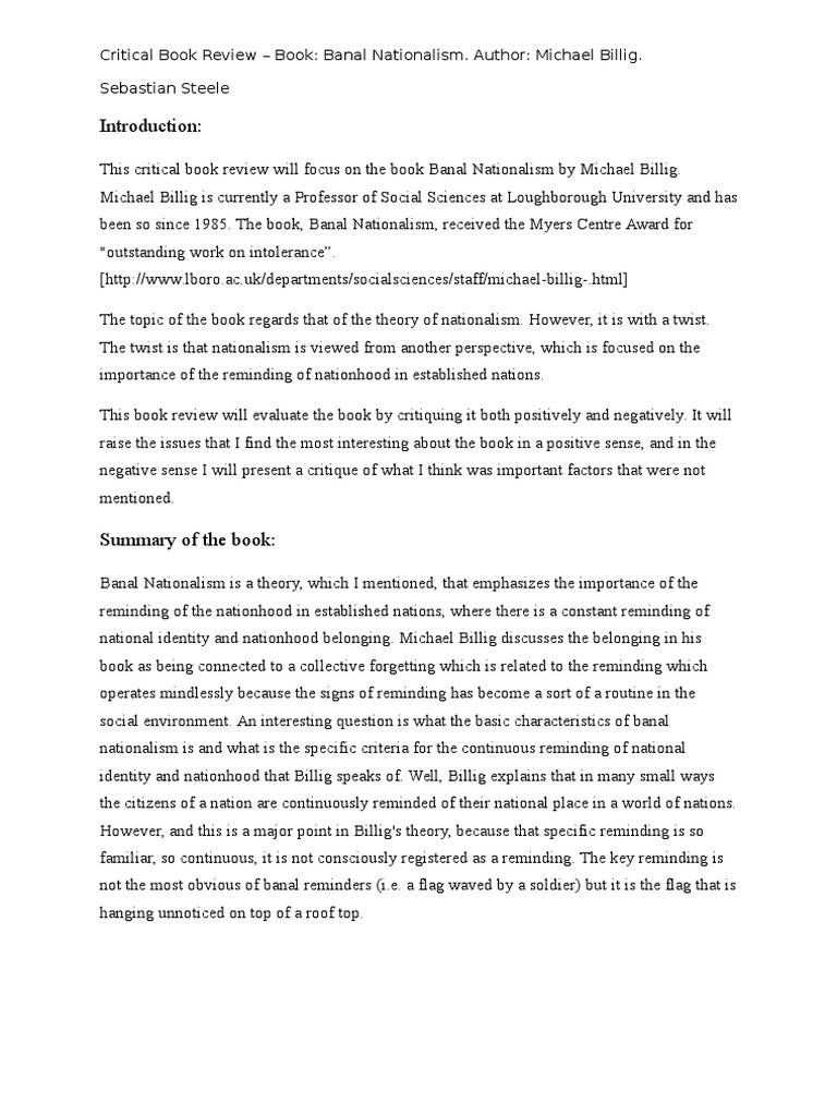 Critical Book Review - Book: Banal Nationalism. Author: Michael Billig ...