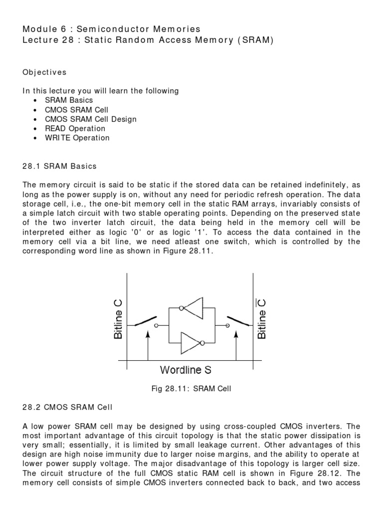 Module 6: Semiconductor Memories Lecture 28: Static Random Access ...