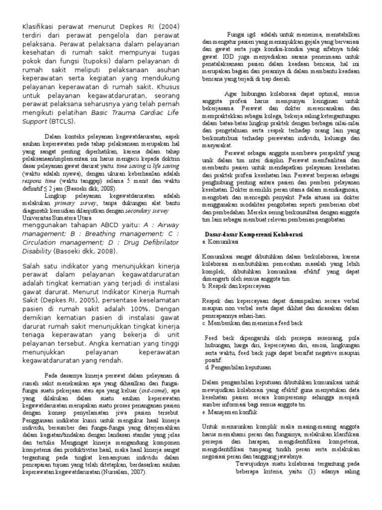 Klasifikasi Perawat Menurut Depkes RI | PDF