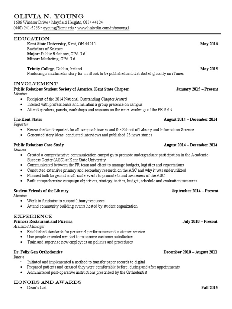 Olivia Young's PR and Marketing Resume | PDF