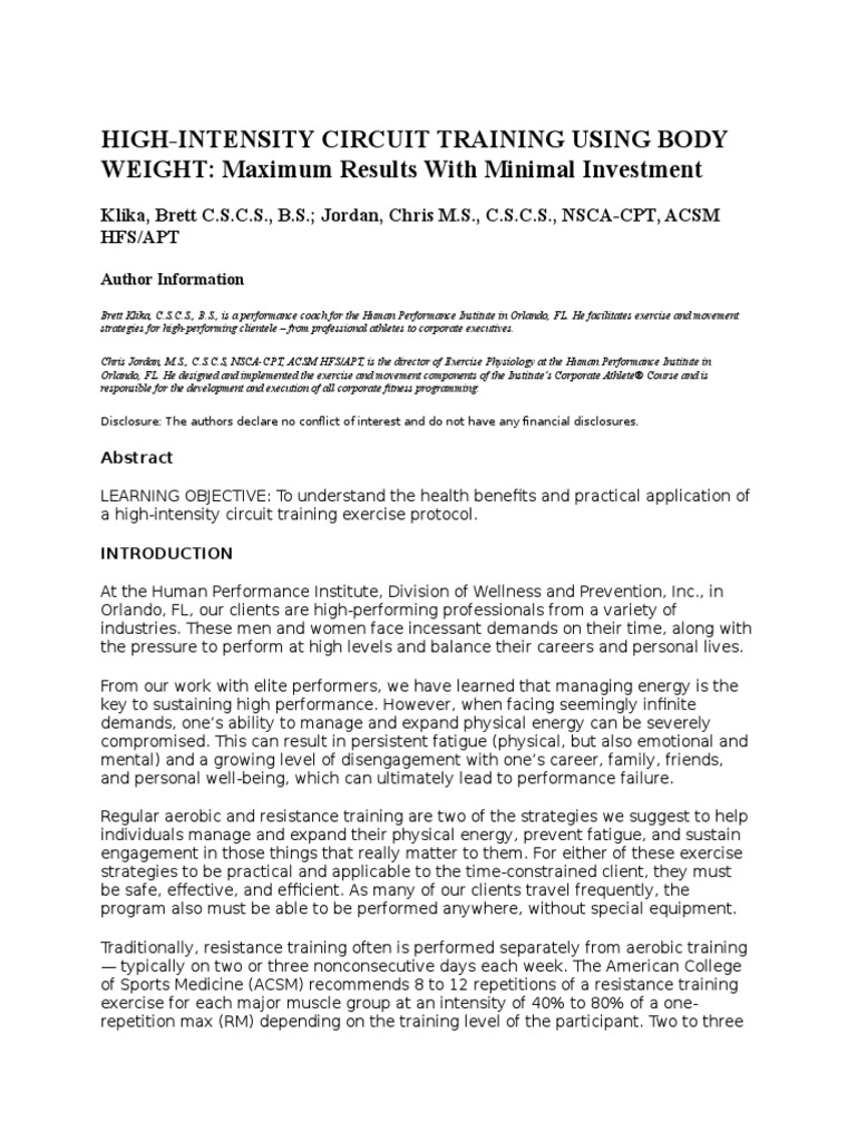 Acsm 7 Minute Workout | PDF | Strength Training | Aerobic Exercise